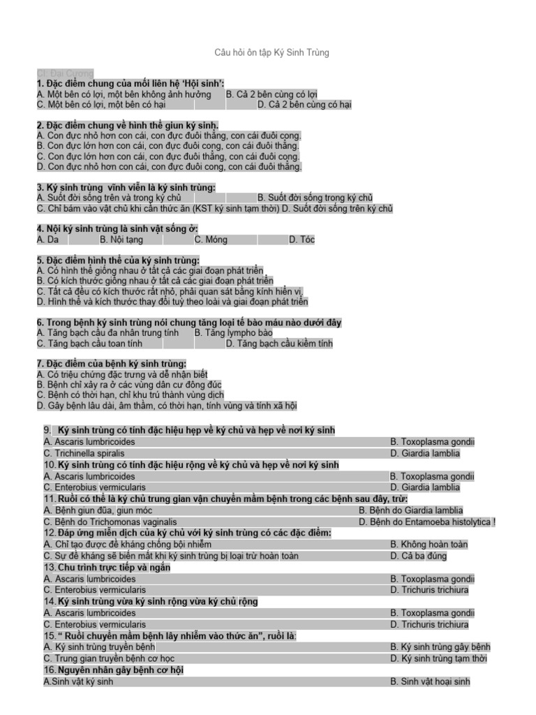 Trắc Nghiệm KST Đề | PDF