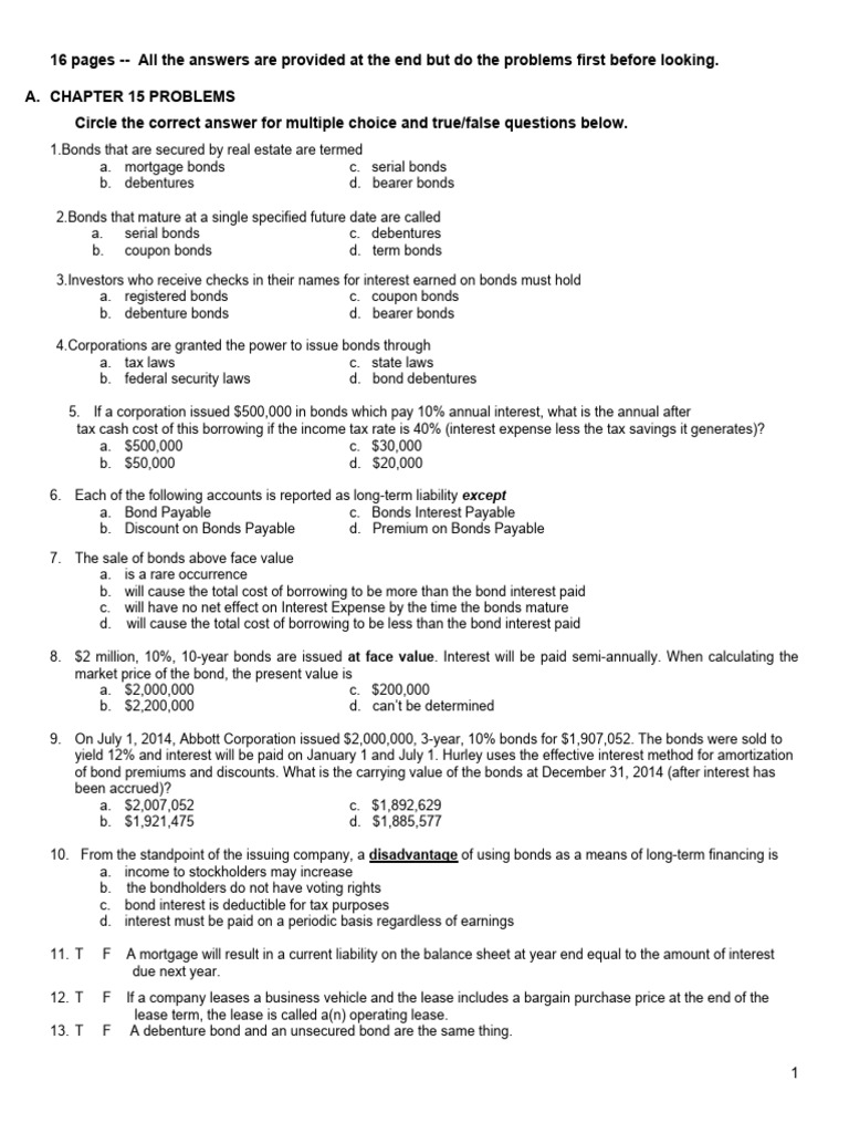 CH15-16-17 Review Problems and Solution | PDF | Bonds (Finance) | Equity (Finance)