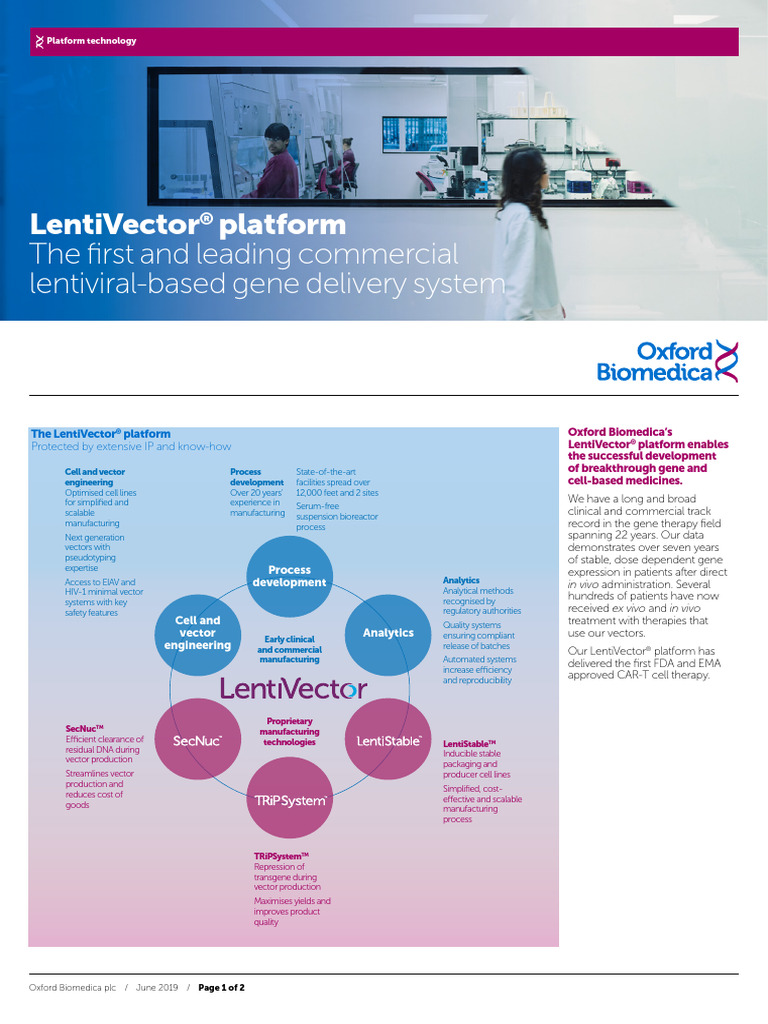OXB LentiVector Platform | PDF | Viral Vector | Gene Therapy