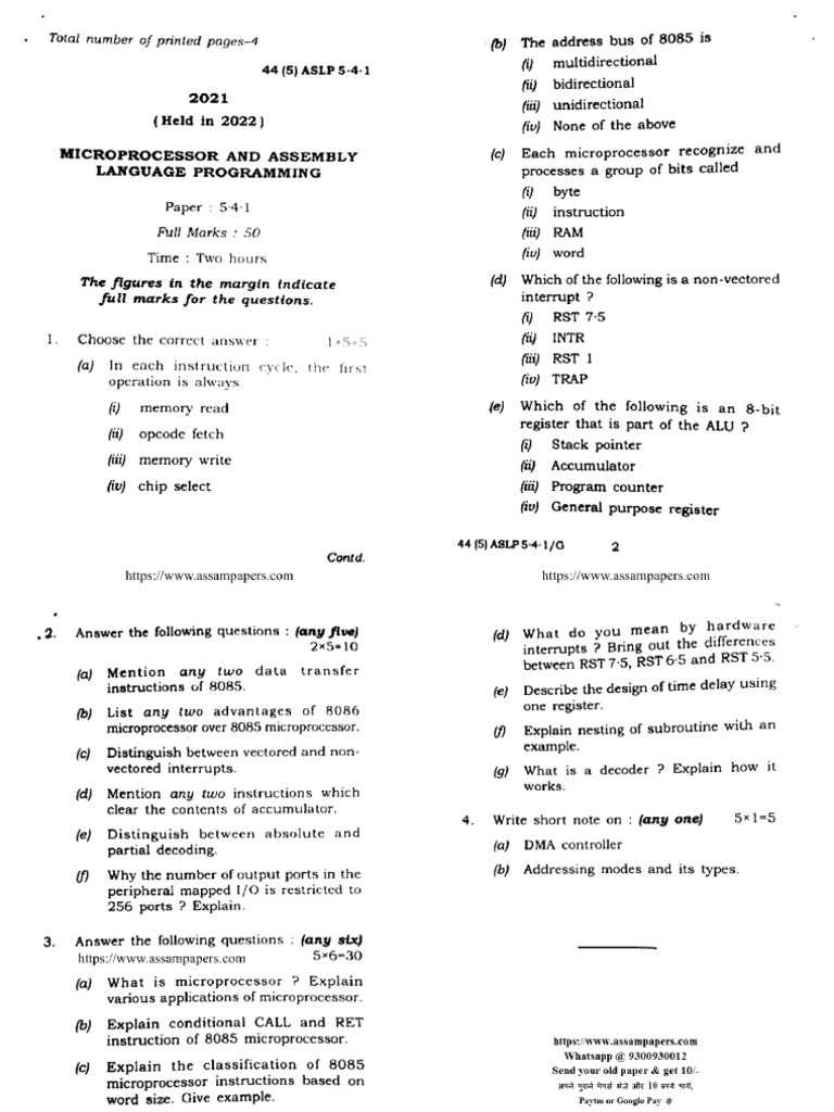 Bca 5 Sem Microprocessor and Assembly Language Programming 44 5 Aslp 5 4-1-2022 | PDF