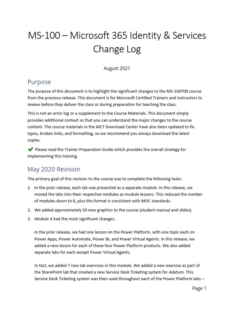 MS 100T00A ENU Change Log | PDF | Microsoft Power Point | Simulation