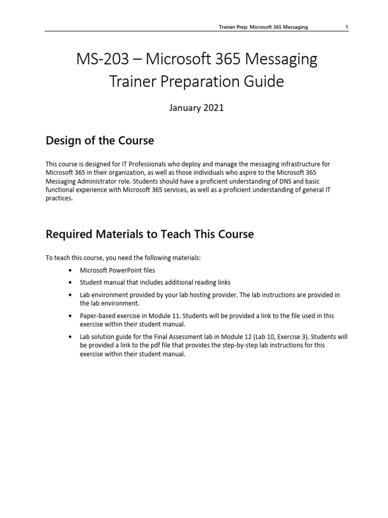 MS 203T00A ENU TrainerPrepGuide | PDF | Expert | Experience