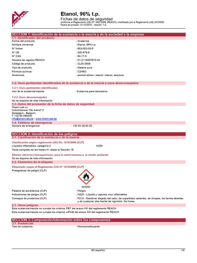 SDS Alcohol | PDF | Residuos | Solubilidad