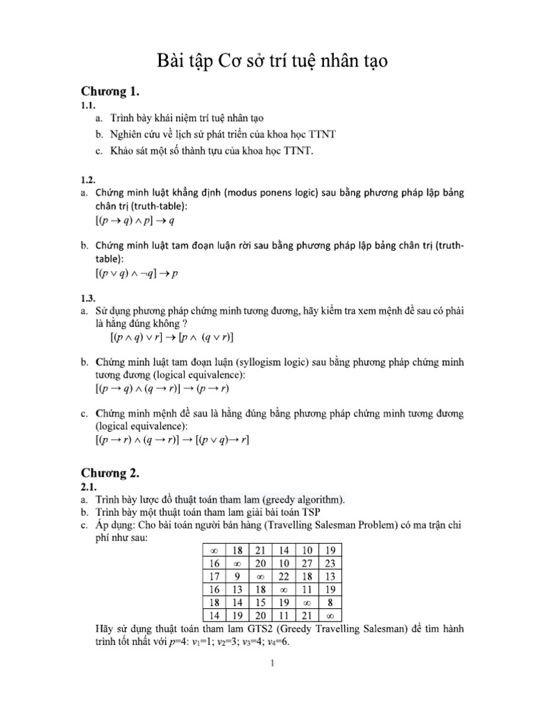 Exercises - Basis of Artificial Intelligence | PDF