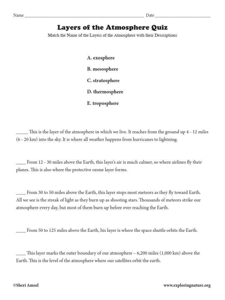 Atmosphere Layers Quiz | PDF