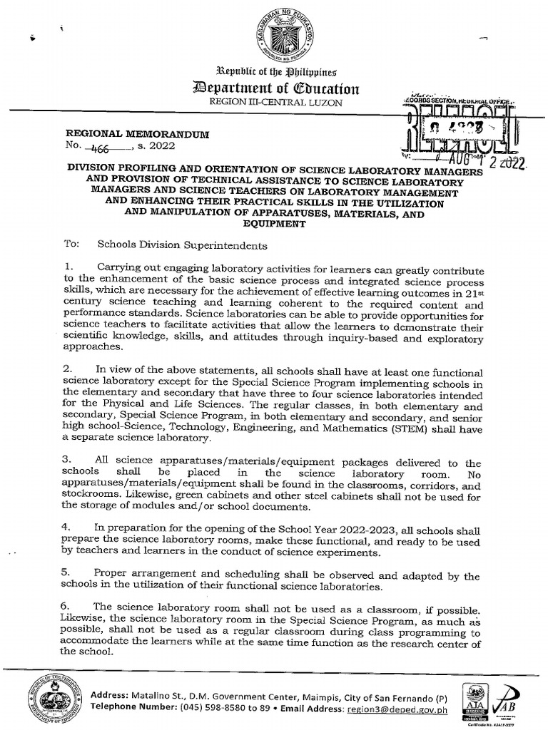 Rm No. 466 s.2022- Division Profiling and Orientation of Science ...