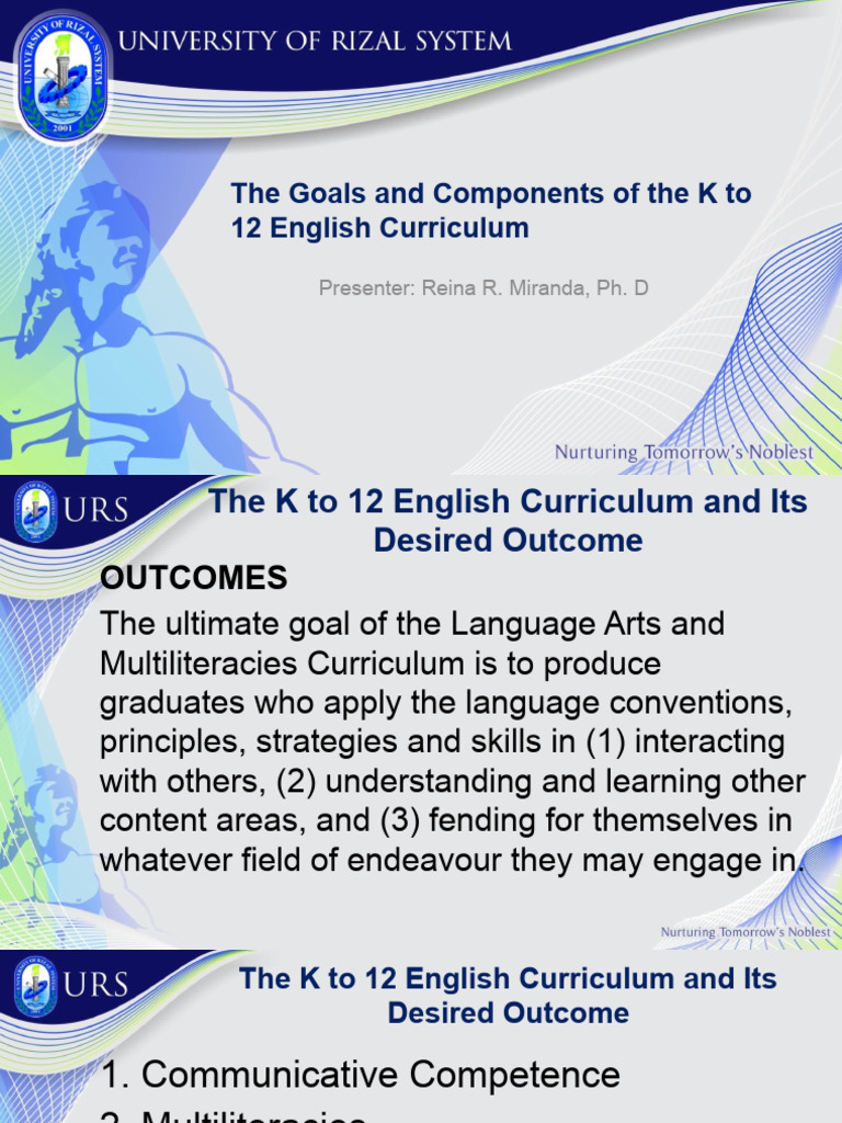 Goals and Components of K To 12 English Curriculum | PDF | Educational ...