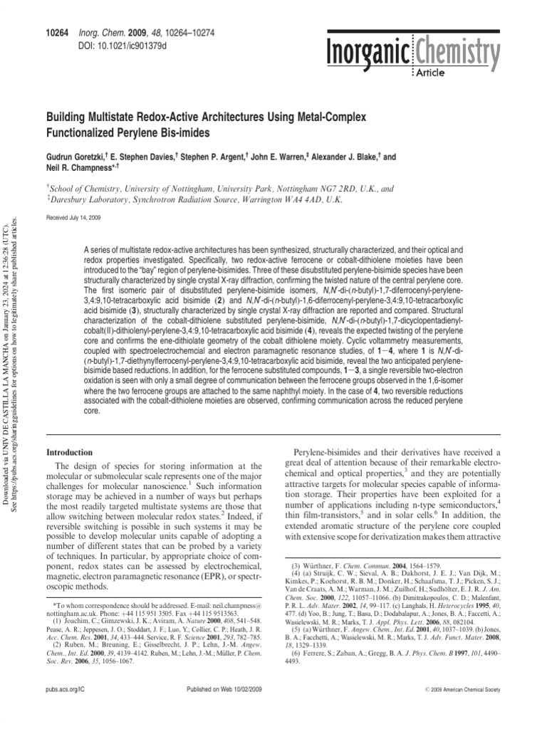 Goretzki Et Al 2009 Building Multistate Redox Active Architectures ...