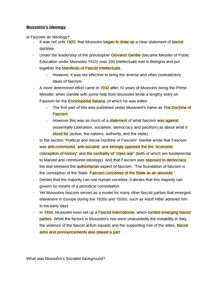 Mussolini's Ideology (PP 19-25) | PDF | Fascism | Benito Mussolini