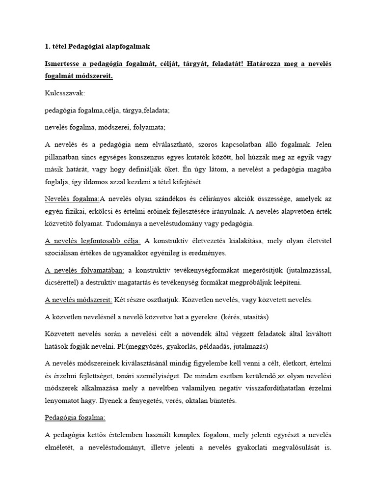 Kidolgozott Szóbeli Tételek | PDF