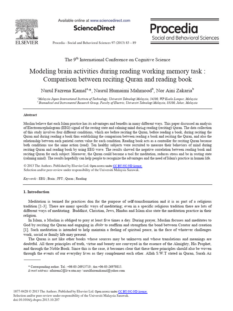 EEG Study: Quran vs. Book Reading | PDF | Electroencephalography ...