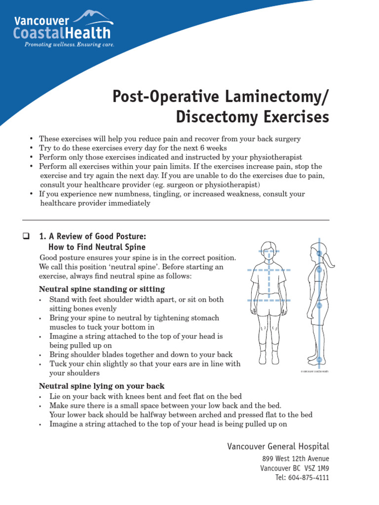 Laminectomy Exercise Handout | PDF | Anatomy | Musculoskeletal System