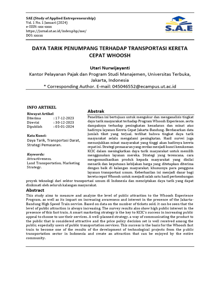 Daya Tarik Kereta Cepat Whoosh | PDF