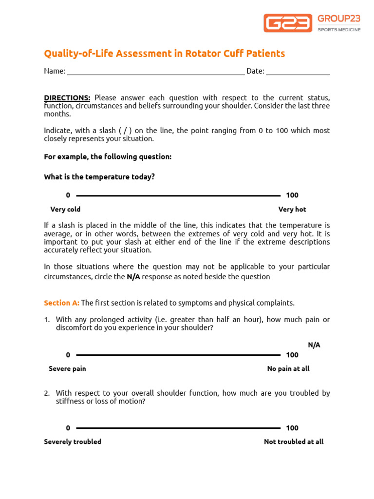 Rotator Cuff Patient Quality Assessment | PDF | Psychology | Clinical ...