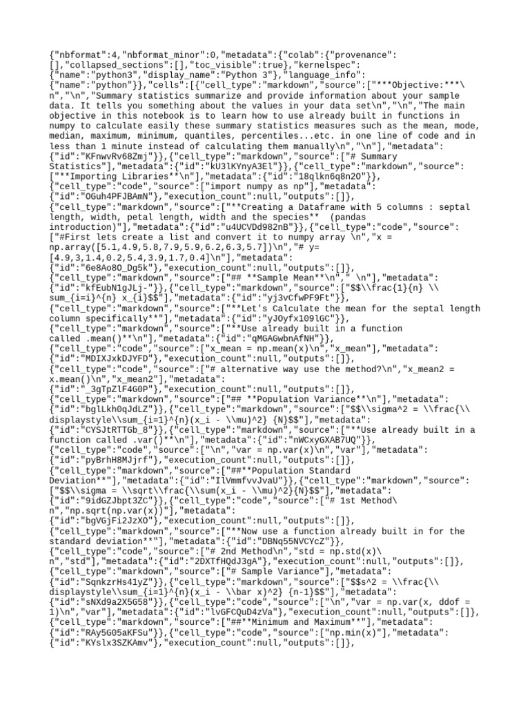 Lab02 Summary Measures - Ipynb | PDF | Standard Deviation | Statistics