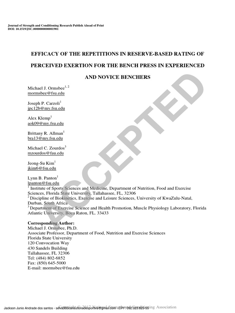Efficacy of The Repetitions in Reserve-Based Rating of Perceived Exertion For The Bench Press in ...