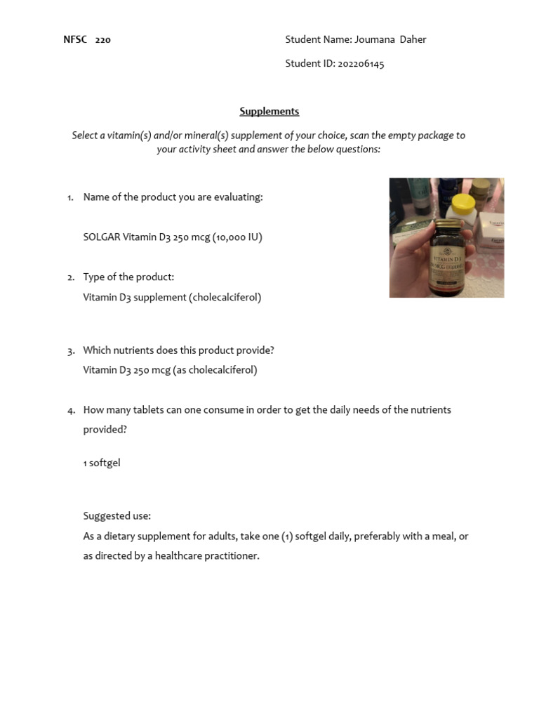 Supplements Activity - Fall 2023 | PDF | Self-Improvement