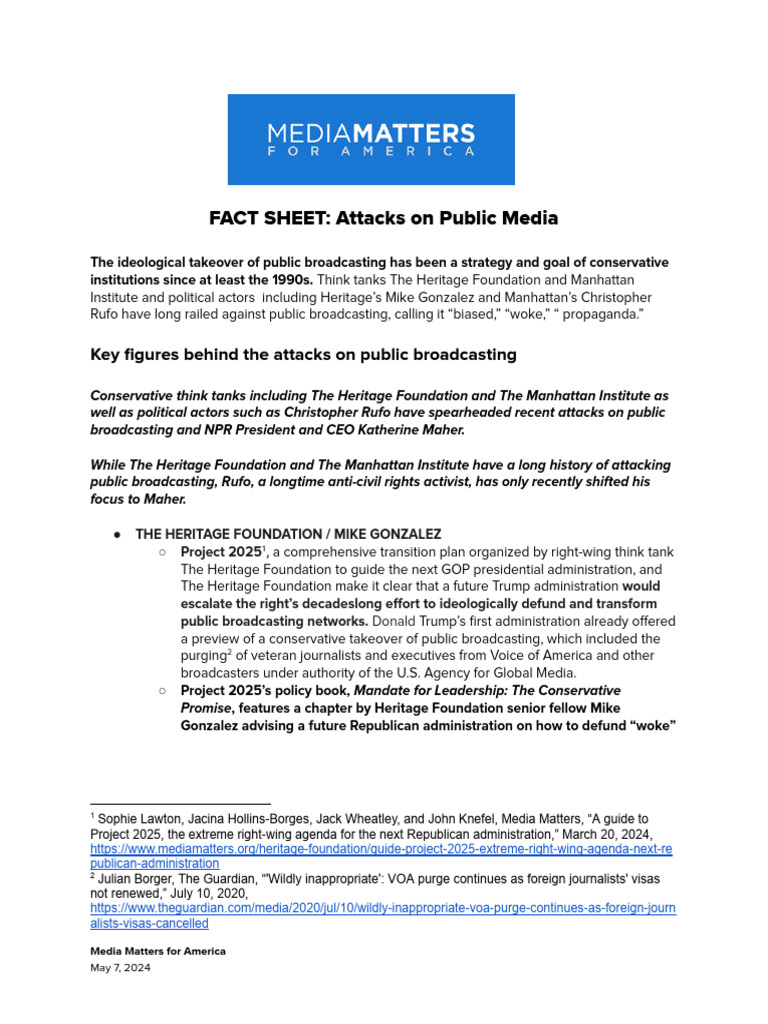 FACT SHEET: Attacks On Public Media | PDF | The Heritage Foundation ...