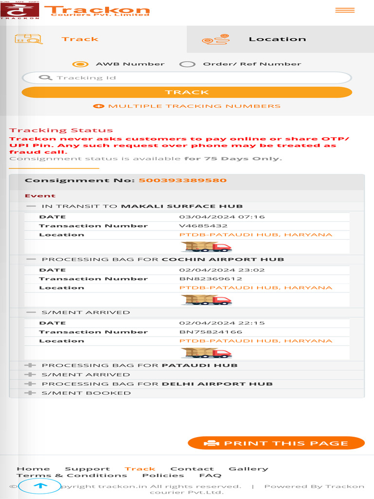 Trackon Couriers PVT - LTD | PDF