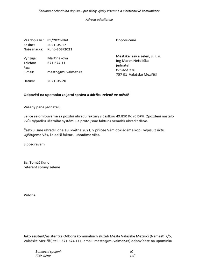 TEST - Odpoved Na Upominku | PDF