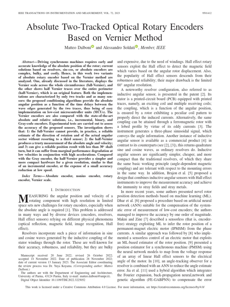 Vernier-Based Optical Rotary Encoders | PDF | Angle | Electrical ...