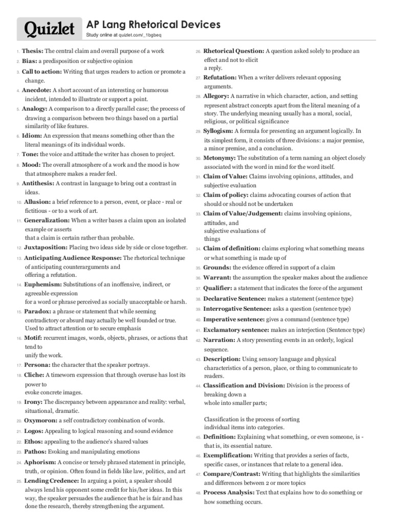 AP Language and Composition Summer Vocabulary | Download Free PDF ...