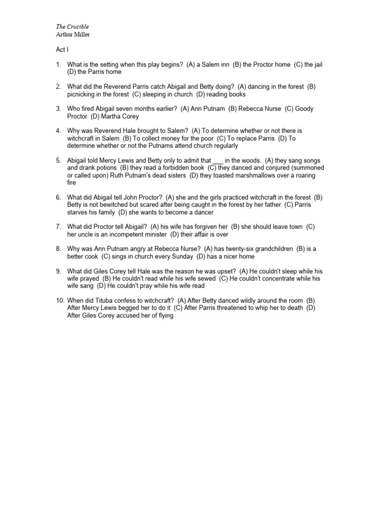 Assessments For Crucible | PDF | Witch Trials