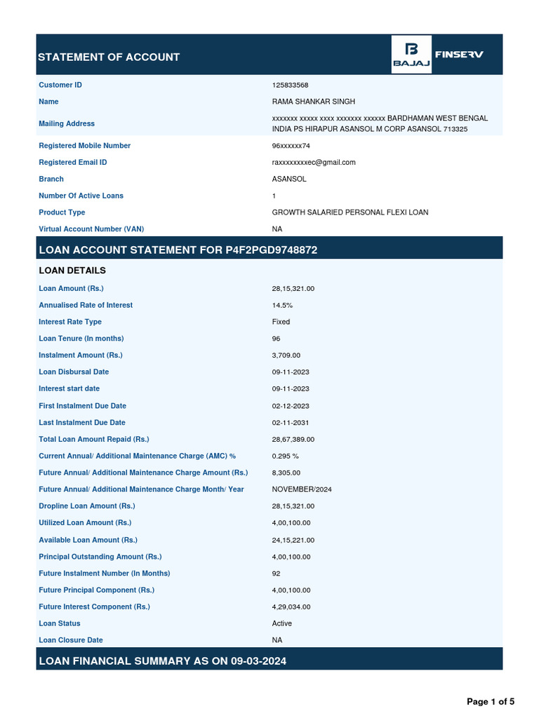 Personal Flexi Loan Statement | PDF | Credit Card | Banking