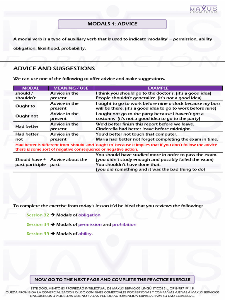 Modals 4 Advice | PDF | Morphology | Linguistics