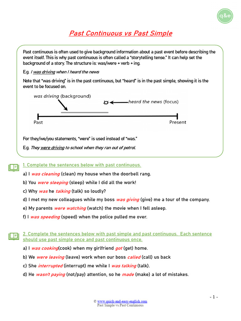 Past Simple Vs Past Continuous B1 TV | PDF