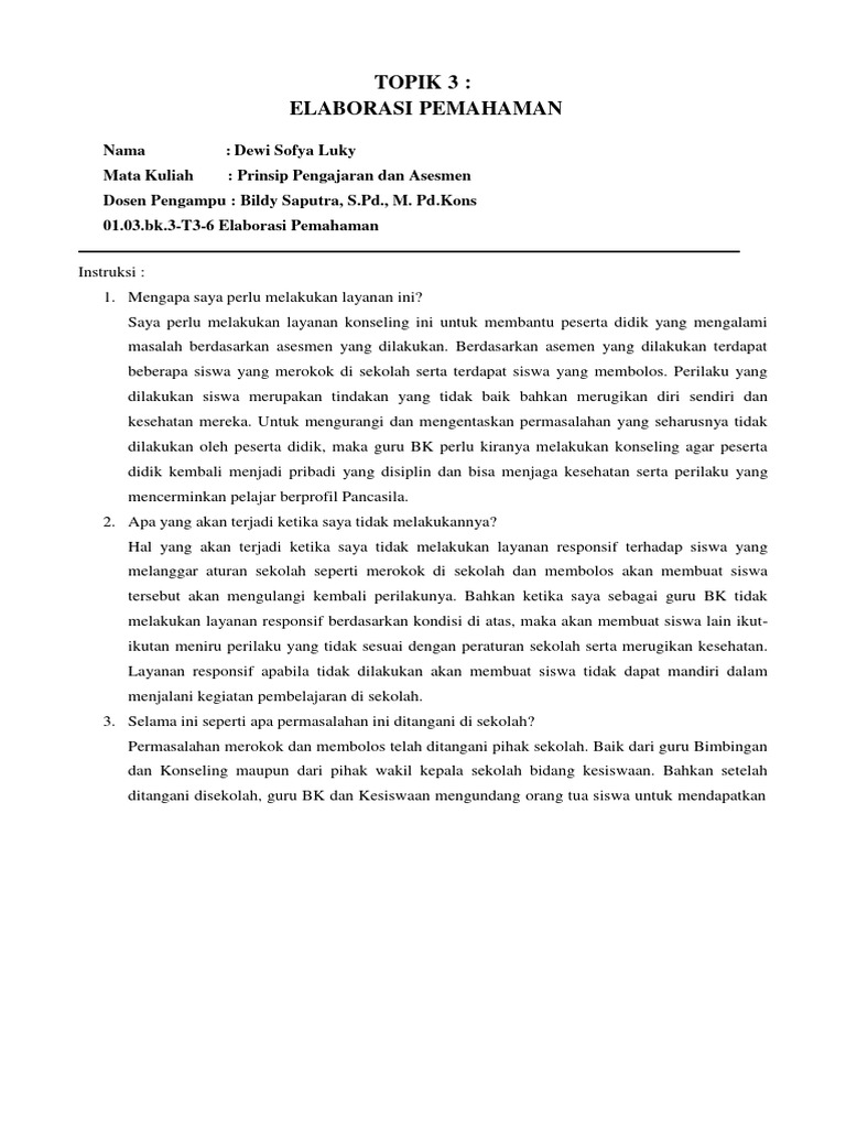 Dewi Sofya Luky - Elaborasi Pemahaman | PDF