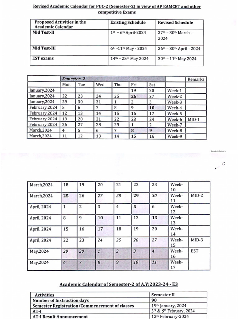 Revised Academic Calendar AY.23-24-SEM - II - E3 | PDF