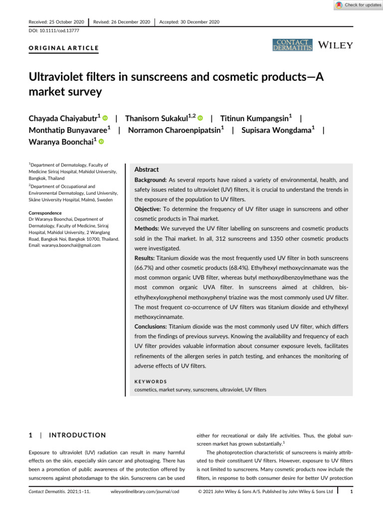 Ultraviolet Filters in Sunscreens and Cosmetic Products-A | PDF | Sunscreen | Ultraviolet