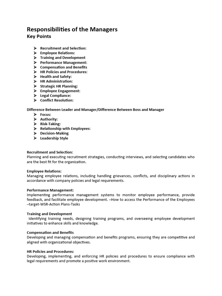 Responsibilities of The Managers | PDF | Leadership | Goal