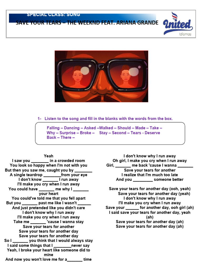 Save Your Tears: Fill-in-the-Blanks Activity | PDF