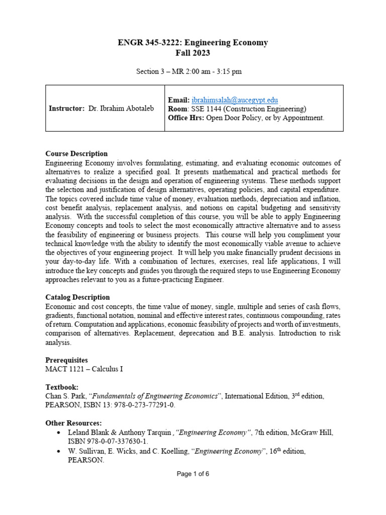 ENGR3222 Syllabus Fall 2023 | PDF | Engineering | Academic Dishonesty