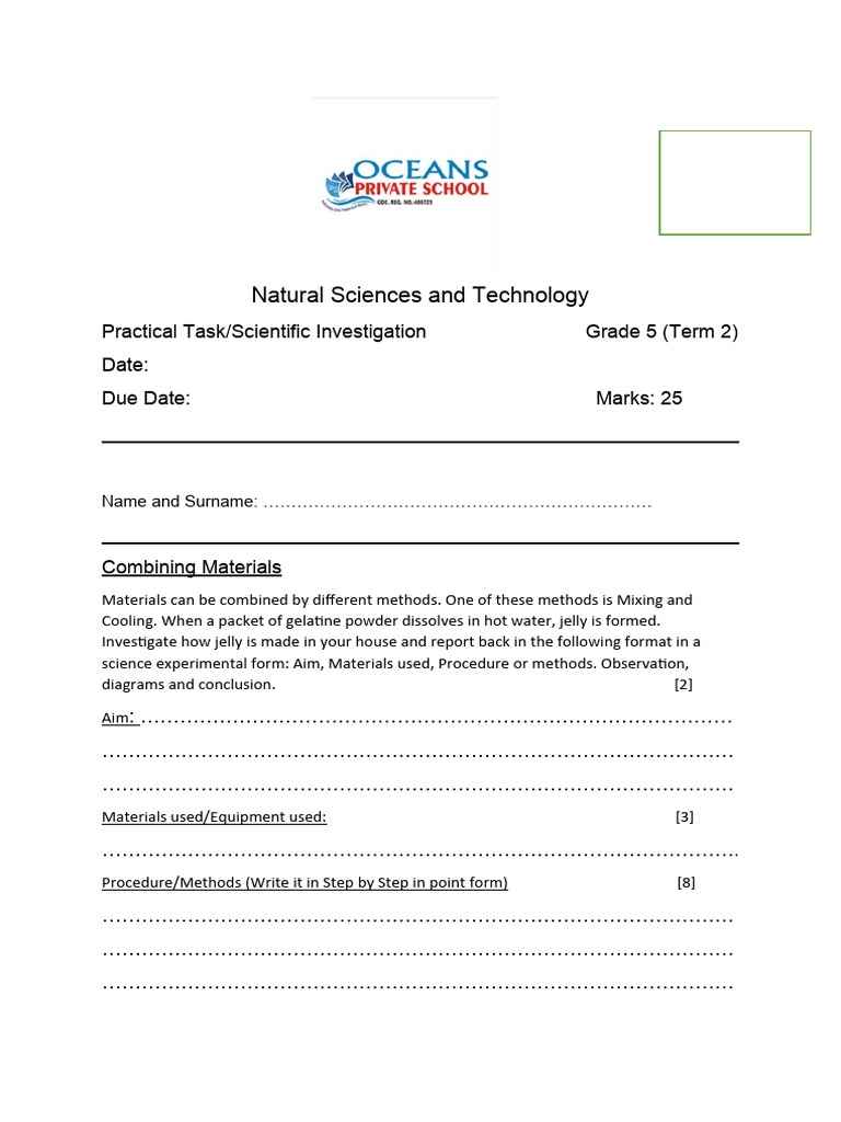 Natural Sciences and Technology Grade 5 Practical Task | PDF ...