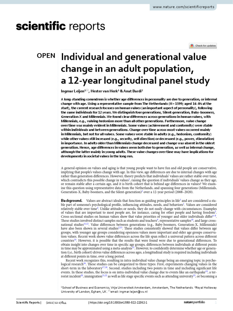 Generational Value Changes in Adults | PDF | Social Psychology ...