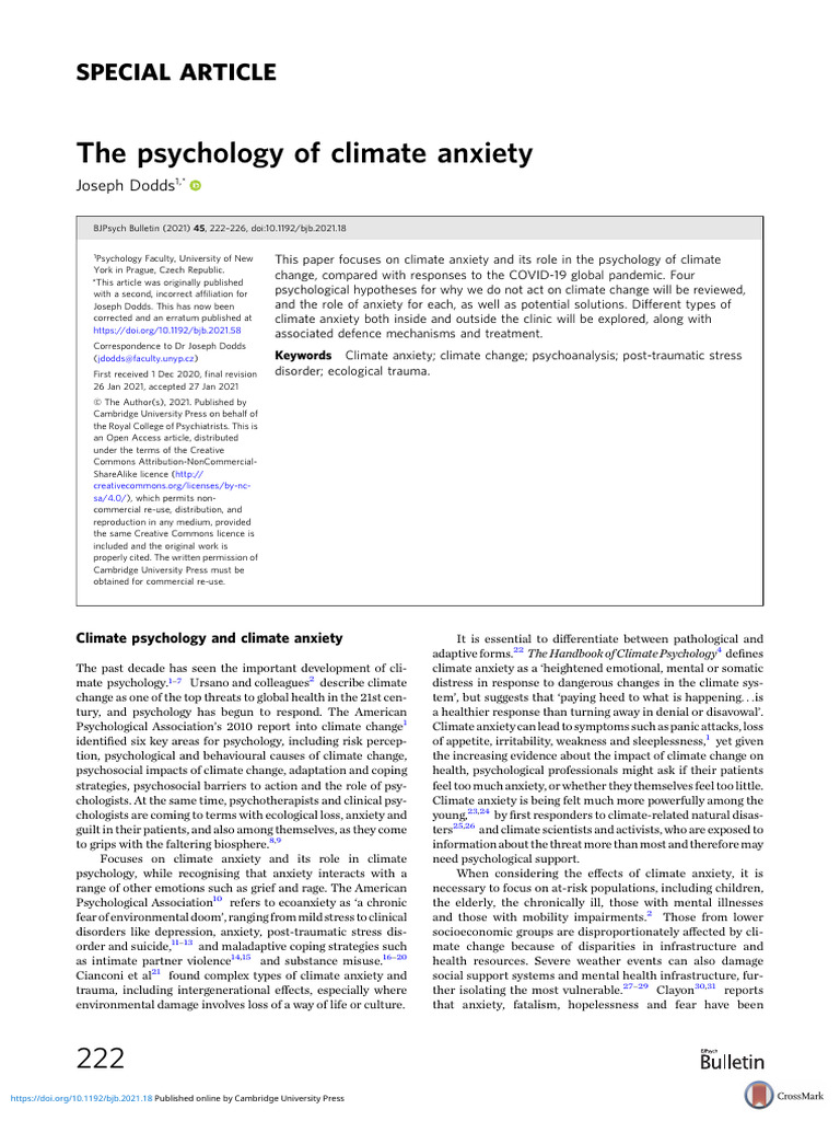 The Psychology of Climate Anxiety | PDF | Anxiety | Psychoanalysis