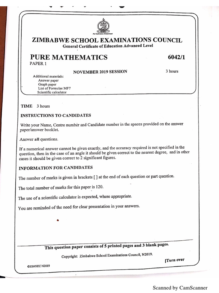 2019 Nov Pure Mathematics Paper1 | PDF 2019 Nov Pure Mathematics Paper1 | PDF