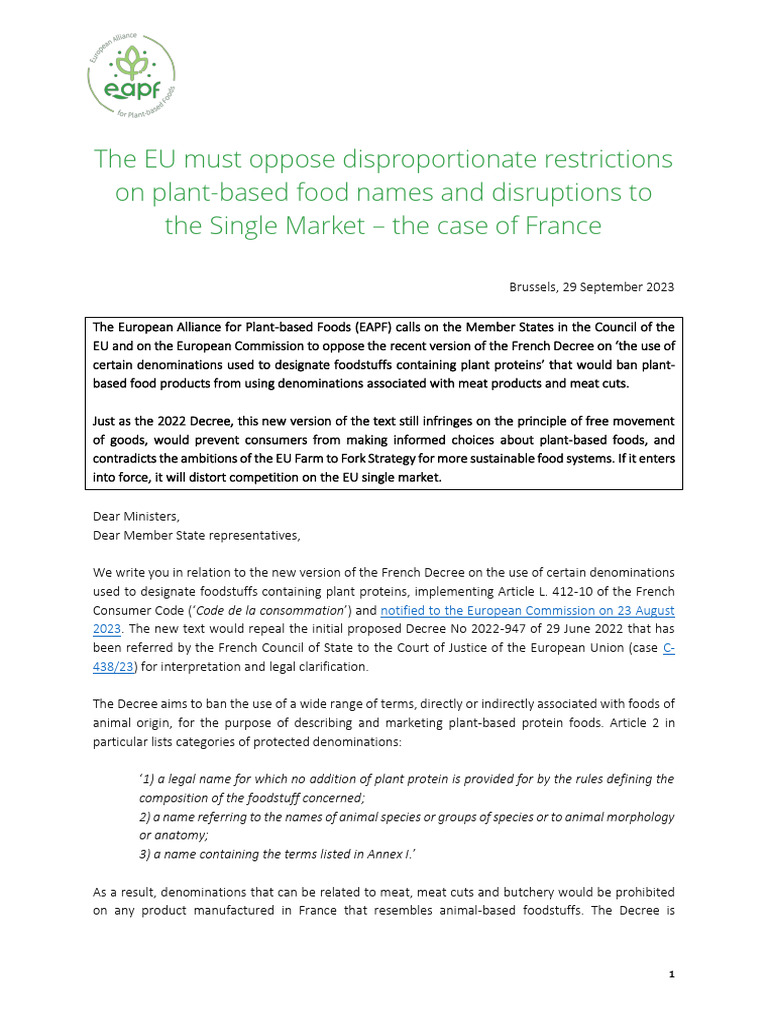 EAPF Letter To TRIS On The New French Decree On Meat and Fish ...