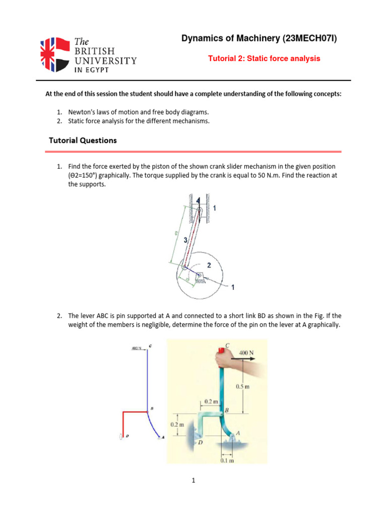 Tutorial 2 - DM | Download Free PDF | Force | Torque