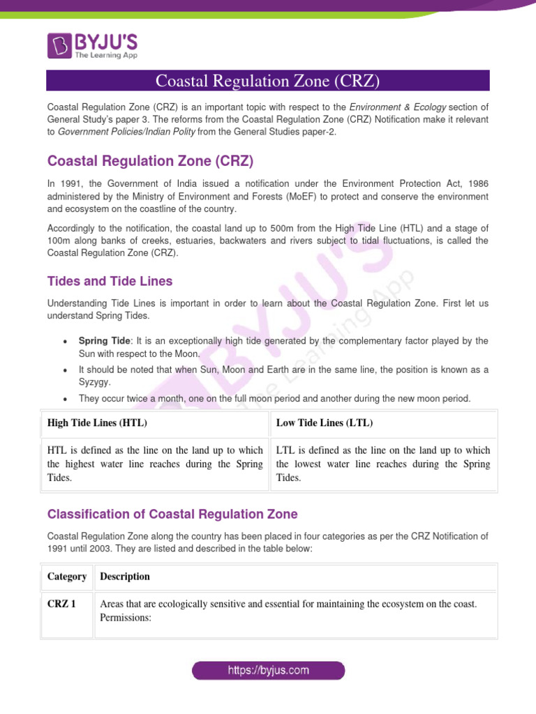 Coastal Regulation Zone Guide | PDF | Tide | Physical Geography