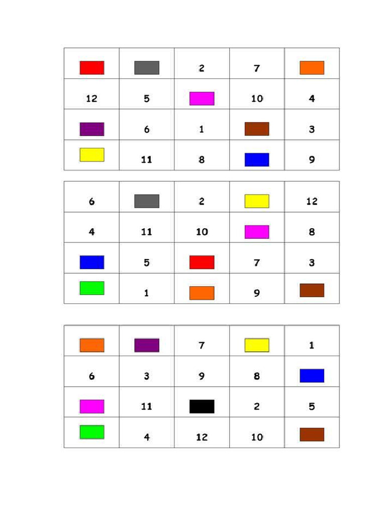 Bingo - Numbers and Colours | PDF