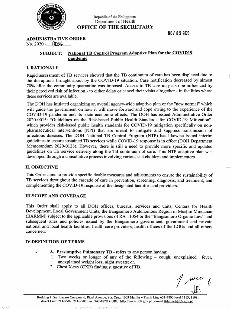 Doh Ao 2020-056 | PDF | Tuberculosis | Health Professional