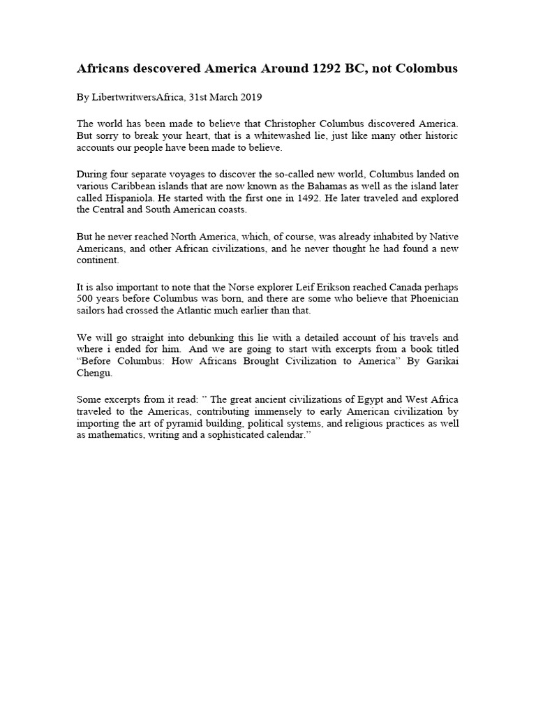 Africans Discovered America Before Columbus | PDF | Christopher ...