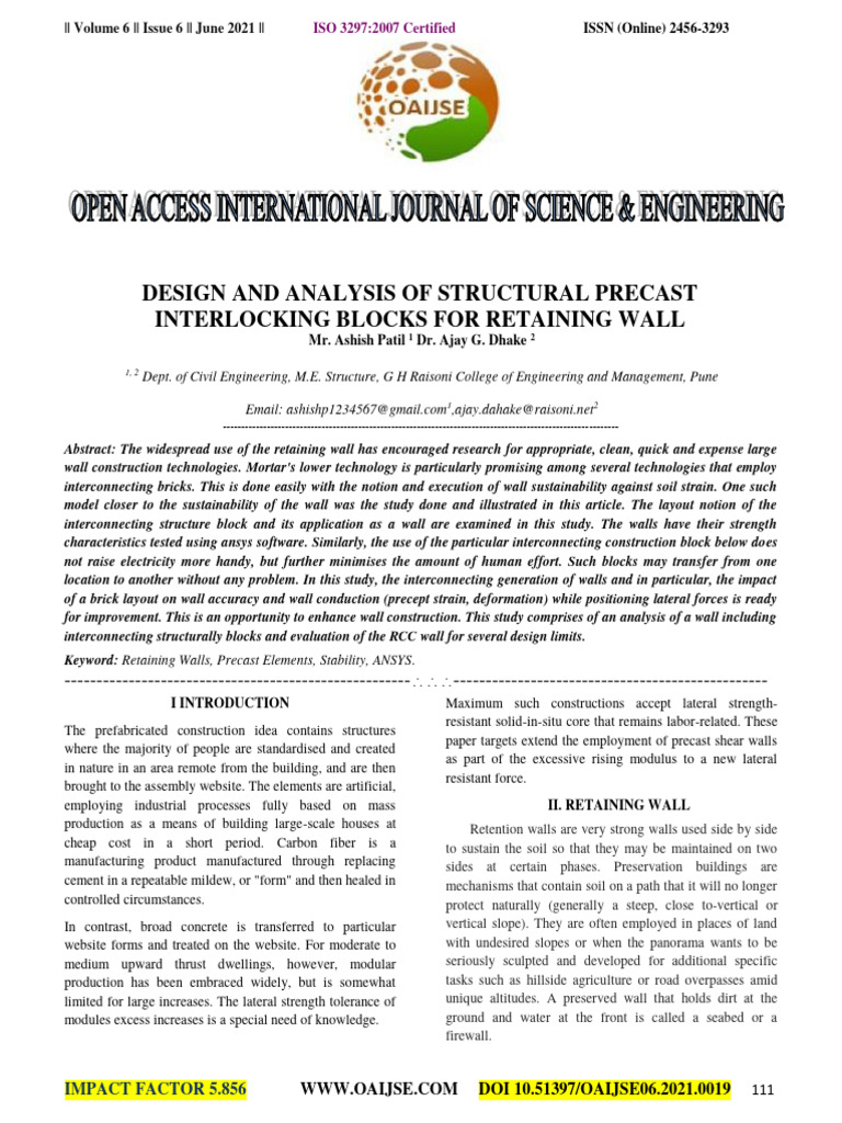 790 19.design and Analysis of Structural Precast Interlocking Blocks For Retaining Wall | PDF ...