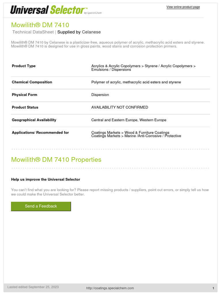 Mowilith® DM 7410 - Celanese | PDF