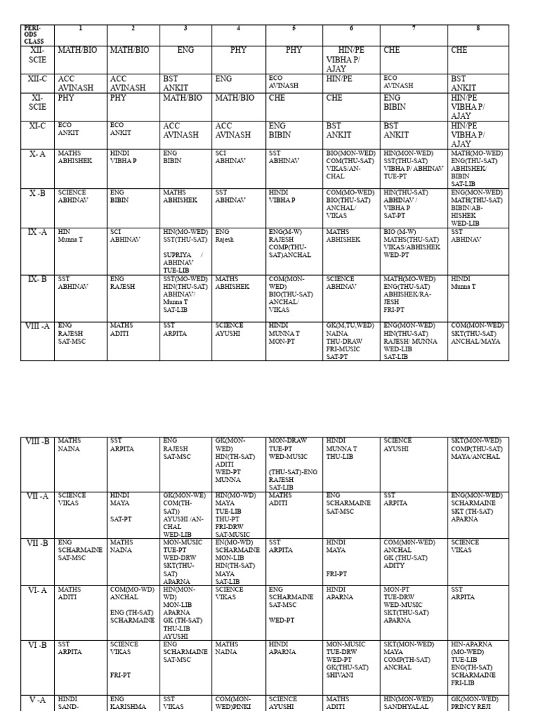 Time Table 2024-25 | PDF