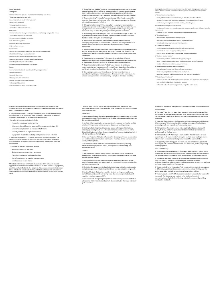 SWOT Analysis 222229999 | Download Free PDF | Motivational | Motivation